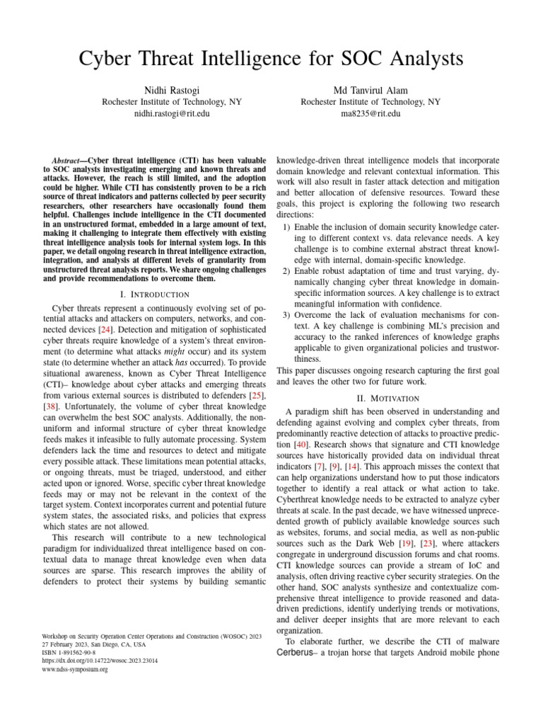 Cyber Threat Intelligence for SOC Analysts | PDF | Information ...