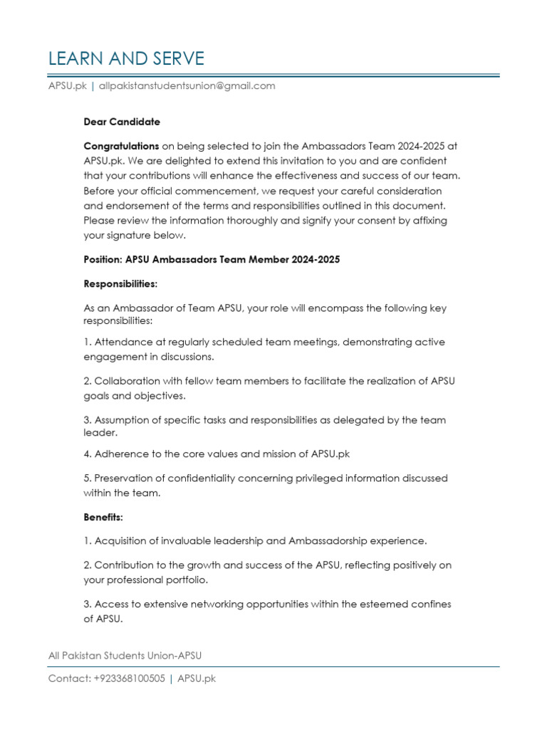 Ambassadorship Commitment Letter | PDF