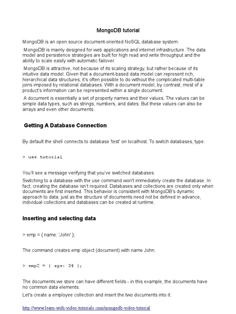 MongoDB Tutorial | PDF | No Sql | Mongo Db