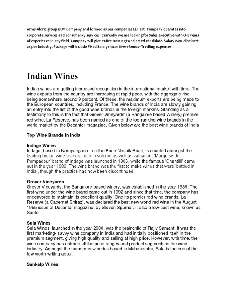 Indian Wines: Top Wine Brands in India Indage Wines | Download Free PDF ...