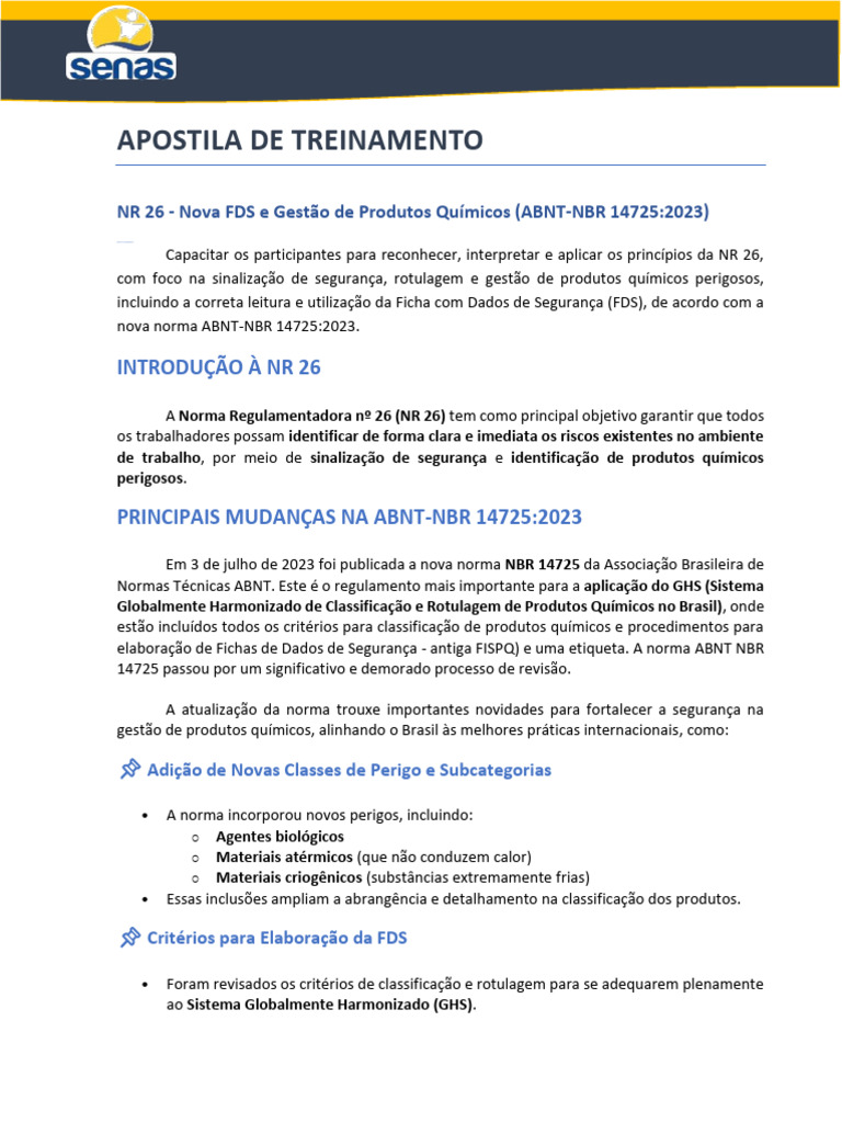 Apostila - NR 26 - Nova Fds e Gestão de Produtos Químicos (Abnt-Nbr ...