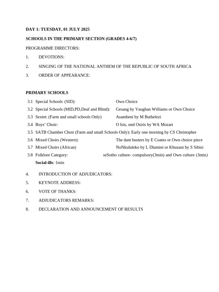 2025 Running Order Programme | PDF