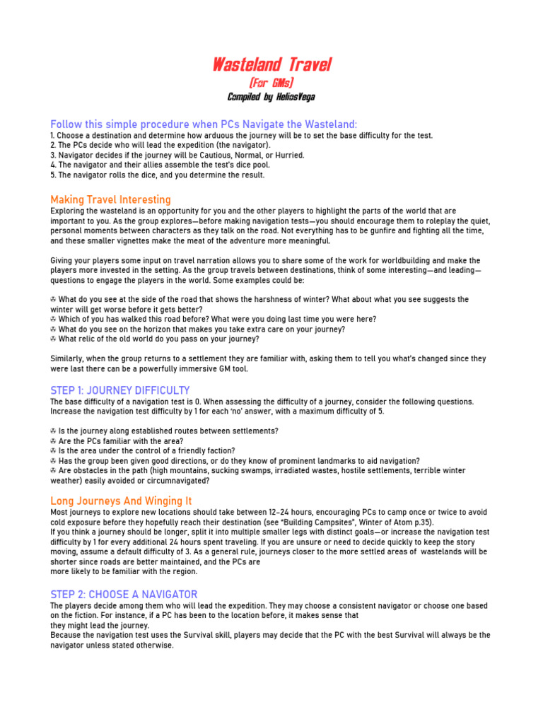 Wasteland Travel GMs | PDF