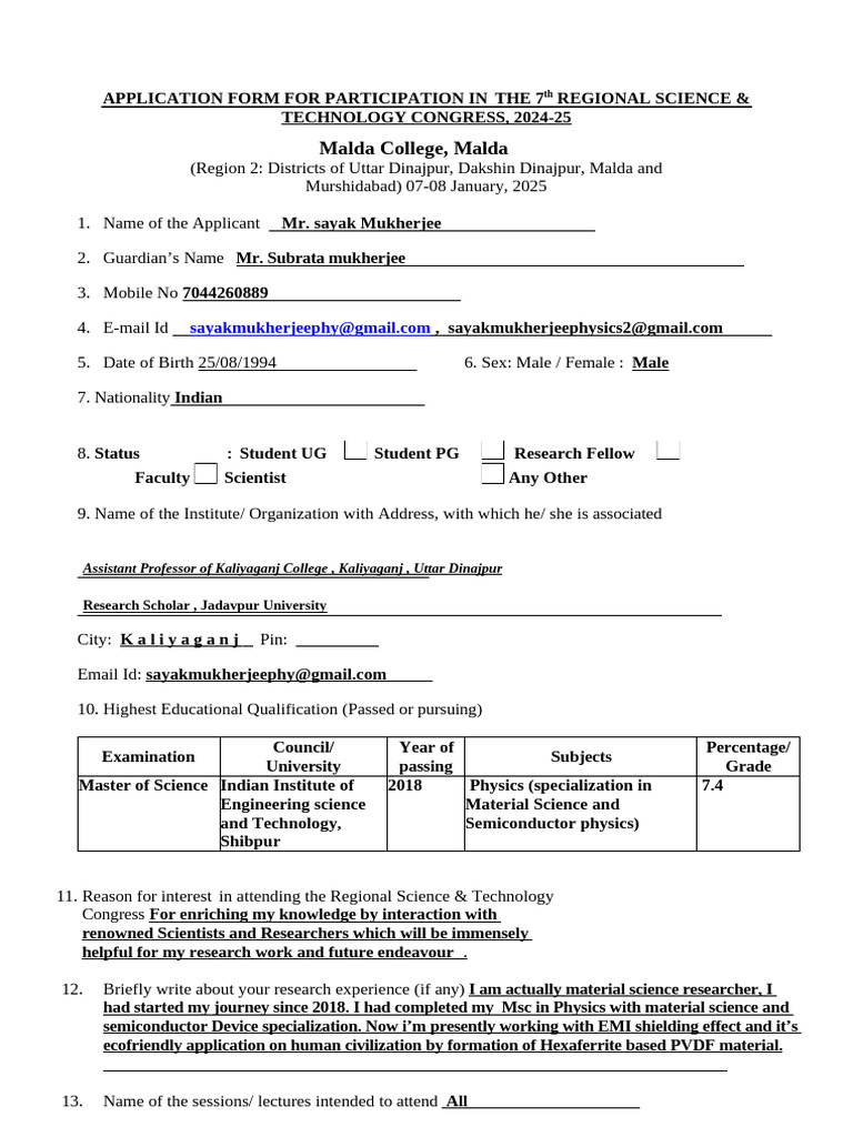 Science Congress Application Form 24-25-Region2-Rev1 | PDF | Chess ...