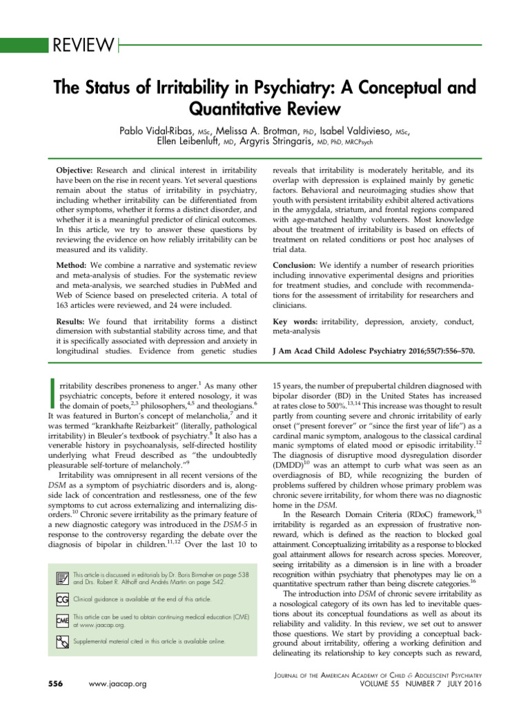 Irritability in Psychiatry - A Conceptual and Quantitative Review | PDF ...