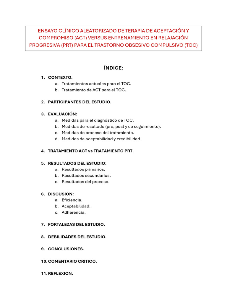 Articulo ACT | PDF | Desorden obsesivo compulsivo | Ansiedad