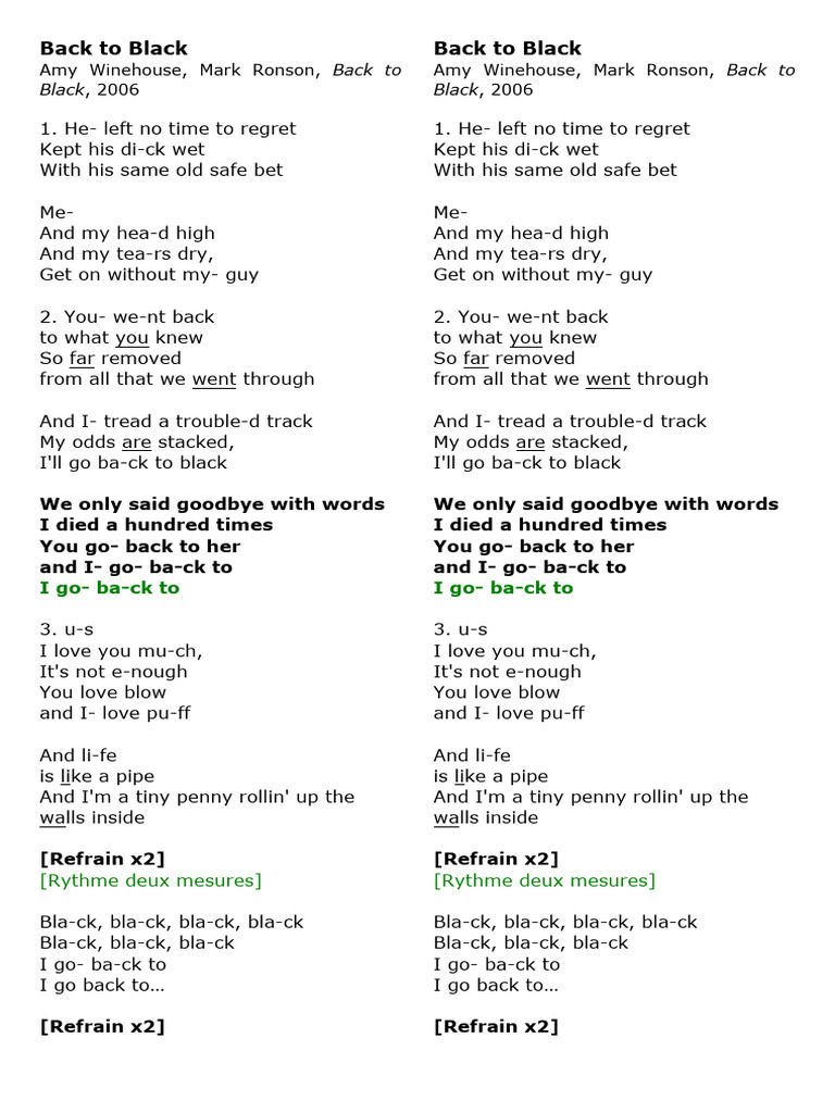 Back to Black Lyrics Analysis | PDF