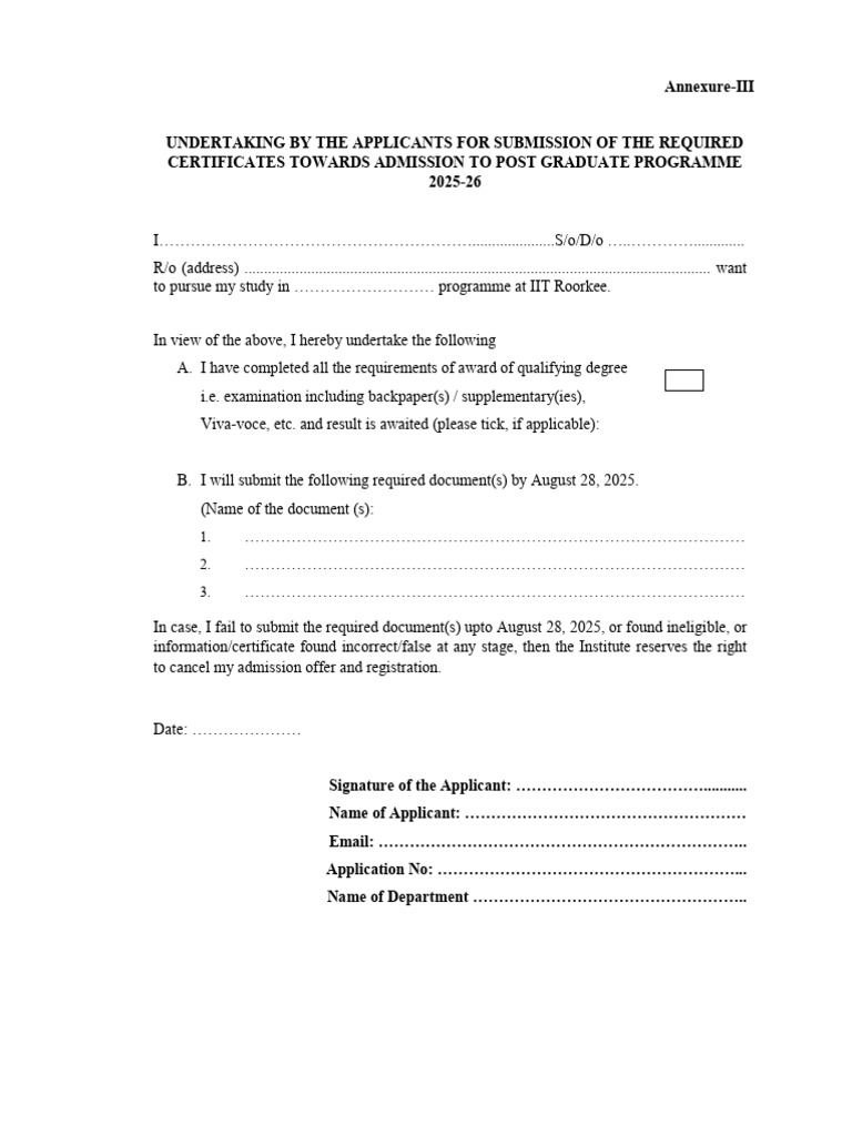 PG 2025 Undertaking PG | PDF