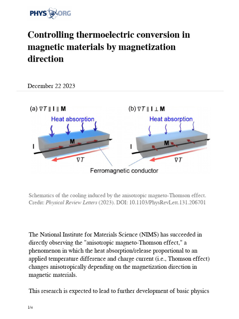 2023 12 Thermoelectric Conversion Magnetic Materials Magnetization | PDF | Physical Phenomena ...