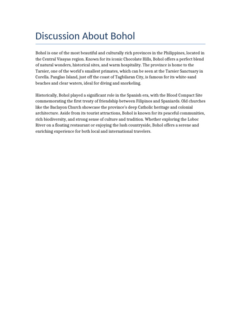 Discussion About Bohol | PDF