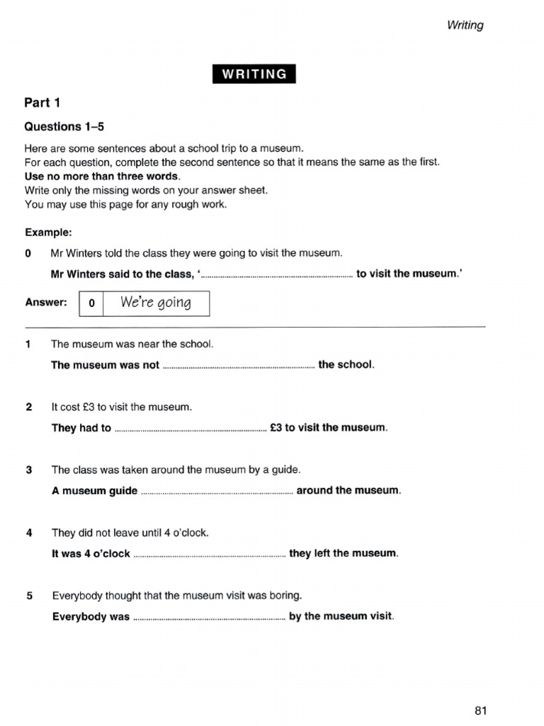 Cambridge Preliminary English Test 4 WRITING | PDF