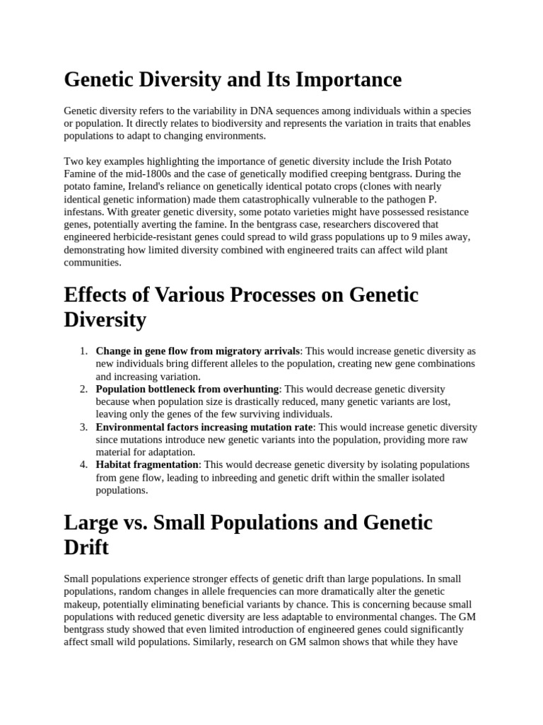 Importance of Genetic Diversity Explained | PDF | Genetic Diversity ...