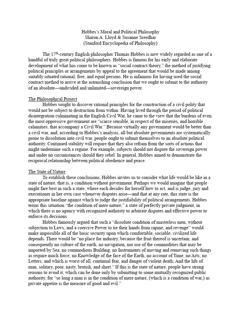 Hobbes S Moral and Political Philosophy | PDF | Sovereignty | Thomas Hobbes