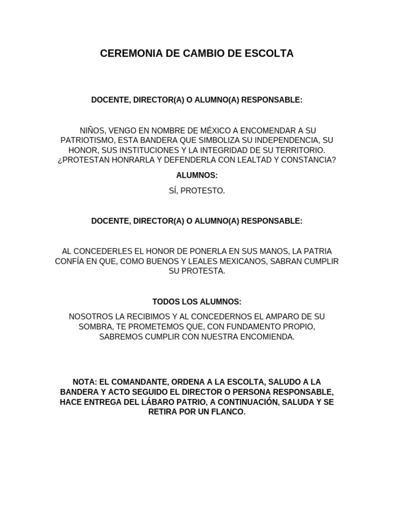 Ceremonia de Cambio de Escolta | PDF