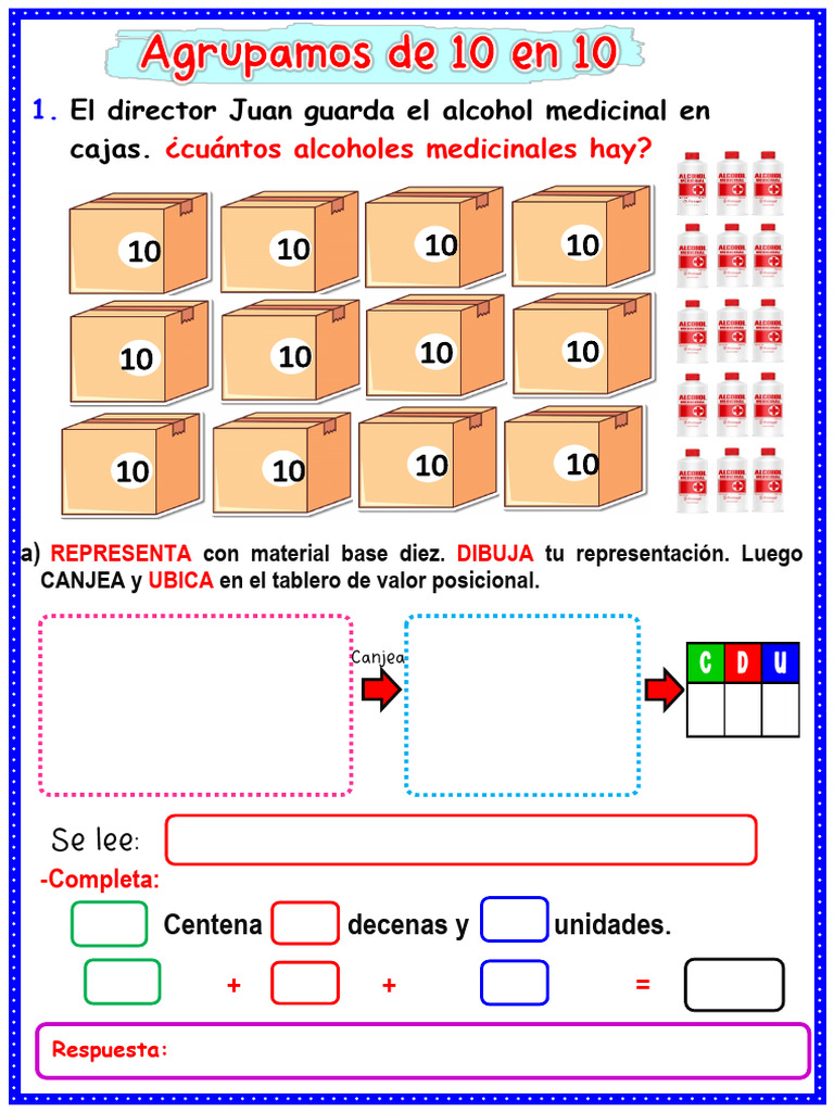Ficha de Ejercicios Contamos Agrupando de 10 en 10 Maestra Janet | PDF