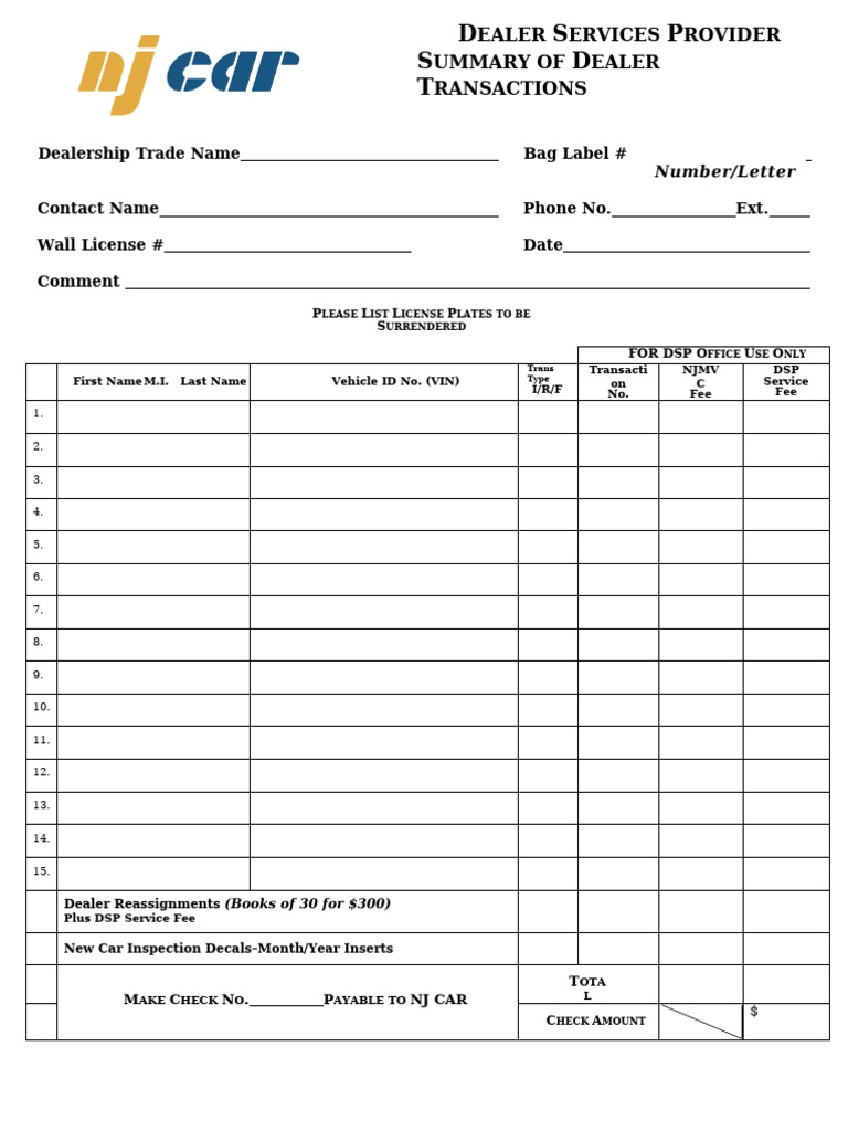 DSP Dealer Transaction Summary | PDF