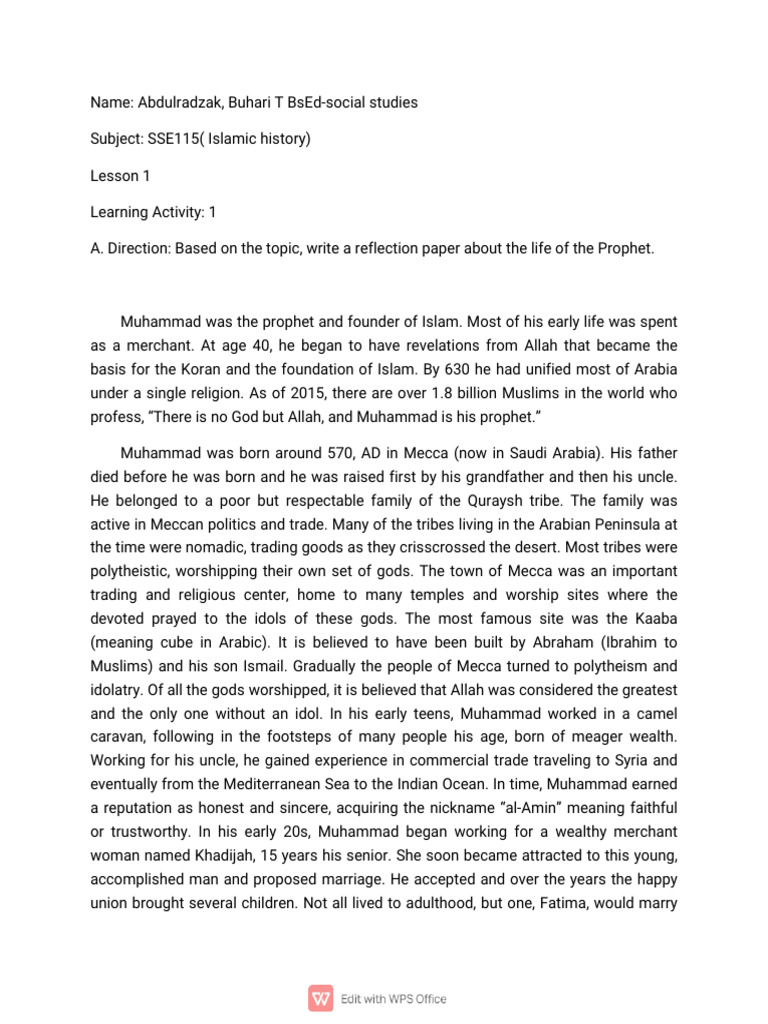 Learning Activity - IsLAMIC HISTORY | PDF