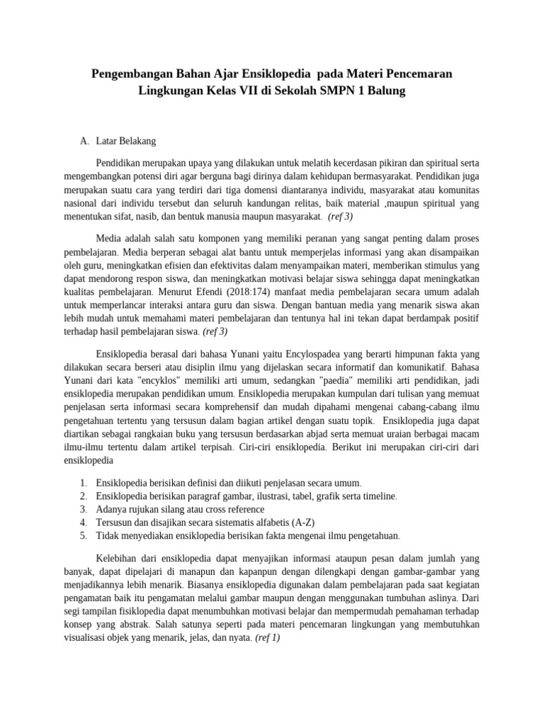 Pengembangan Bahan Ajar Ensiklopedia Pada Materi Pencemaran Lingkungan Kelas VII Di Sekolah SMPN ...