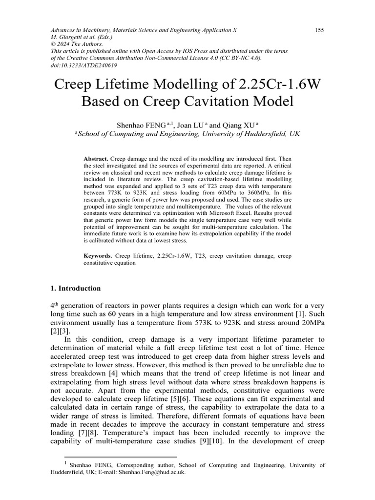 Creep Lifetime Modeling for 2.25Cr-1.6W | PDF | Creep (Deformation ...