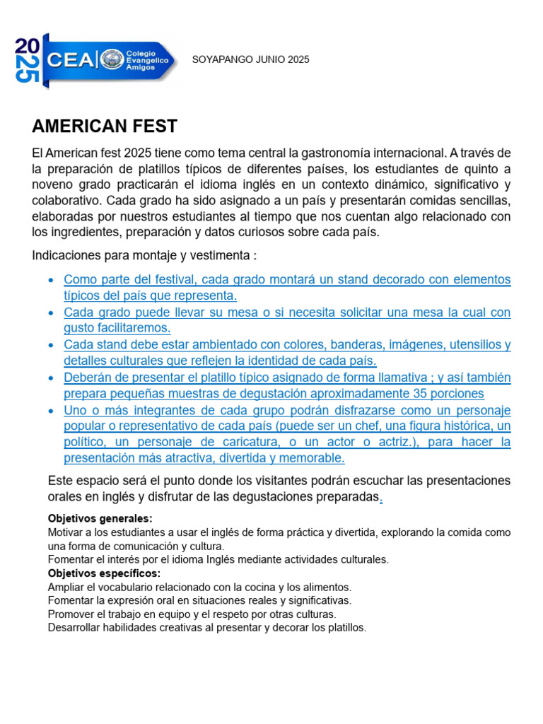 American Fest 2025: Gastronomía Internacional | PDF | Taco | Cilantro