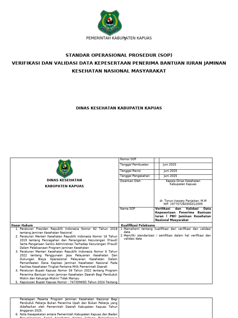 Revisi Sop Verifikasi Dan Validasi Data Pbi THN 2025 | PDF