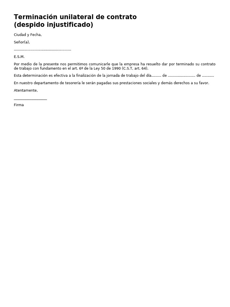 Terminacion Unilateral de Contrato | PDF