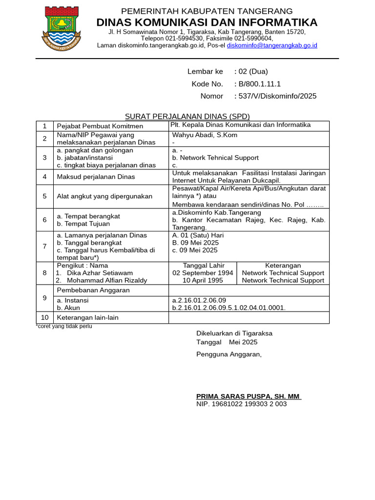 SPPD DISKOMINFO 06 Mei Alfian - Imam | PDF