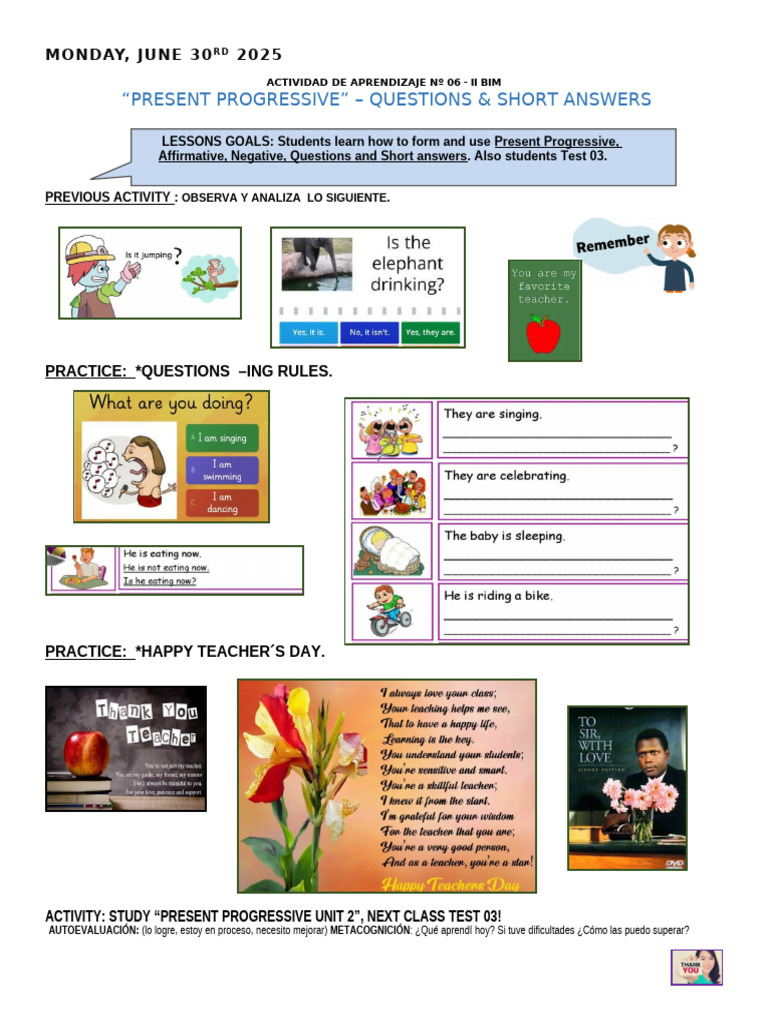 English Class - 2do A B C - Session 06 - Study Present Progressive ...