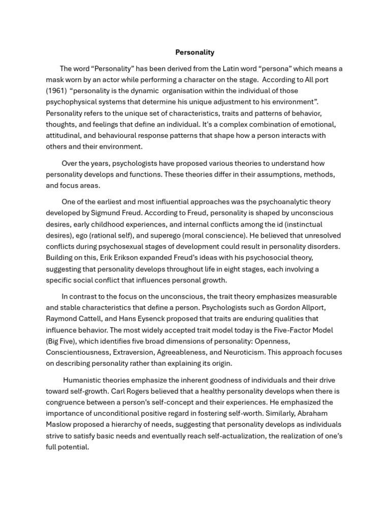 Personality Introduction | PDF | Psychology | Psychological Theories