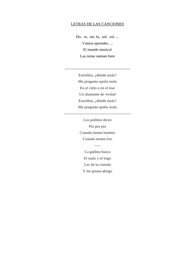 Letras de Las Canciones | PDF