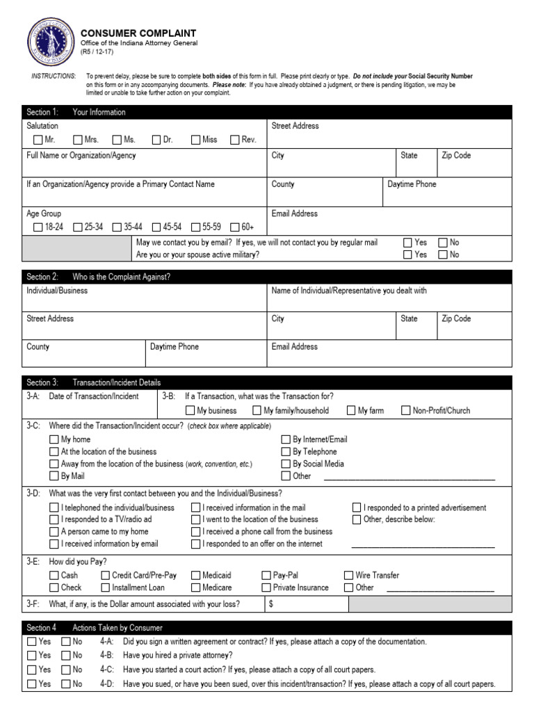 Printable Consumer Complaint Form | PDF | Credit Card | Complaint