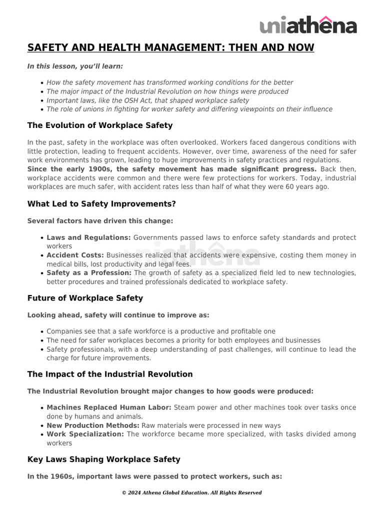 Safety and Health Management Then and Now | PDF | Occupational Safety ...