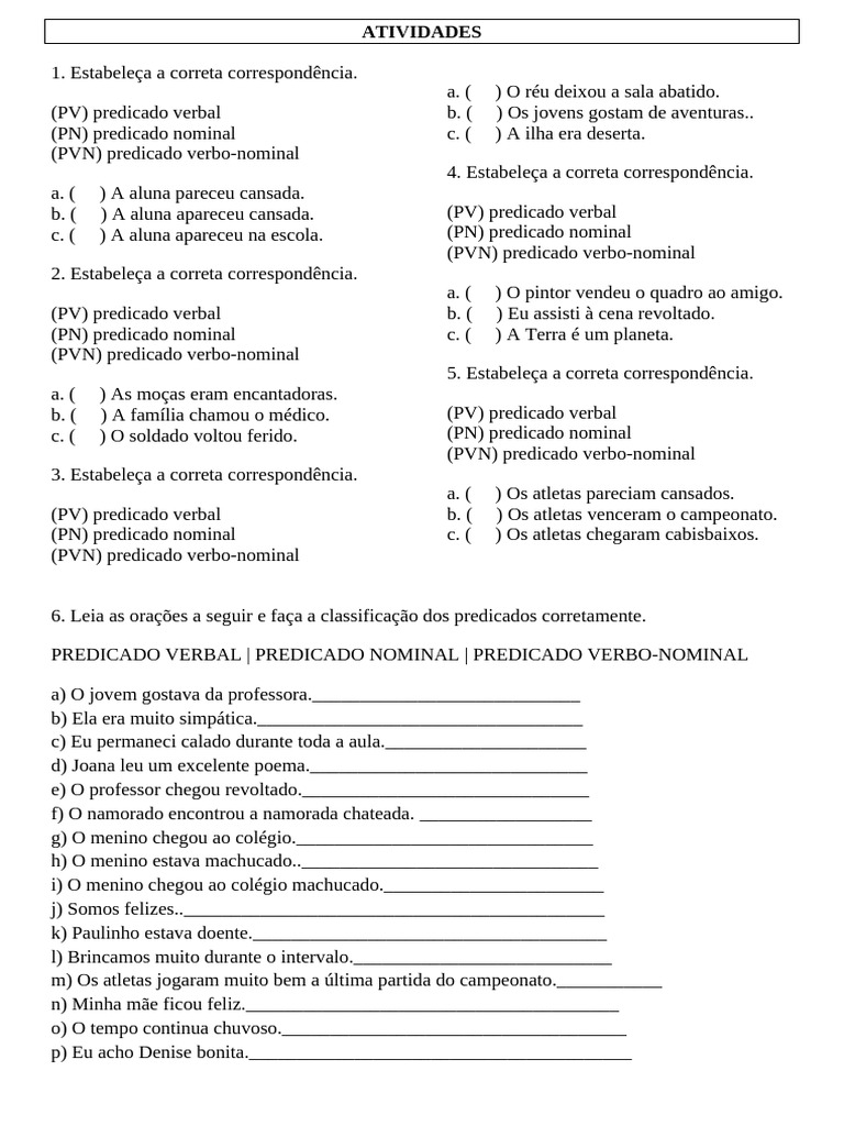 Classificação de Predicados em Português | PDF