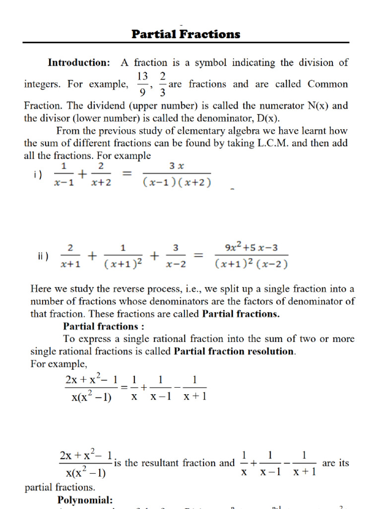 ALGEBRA II Partial Fractions | PDF