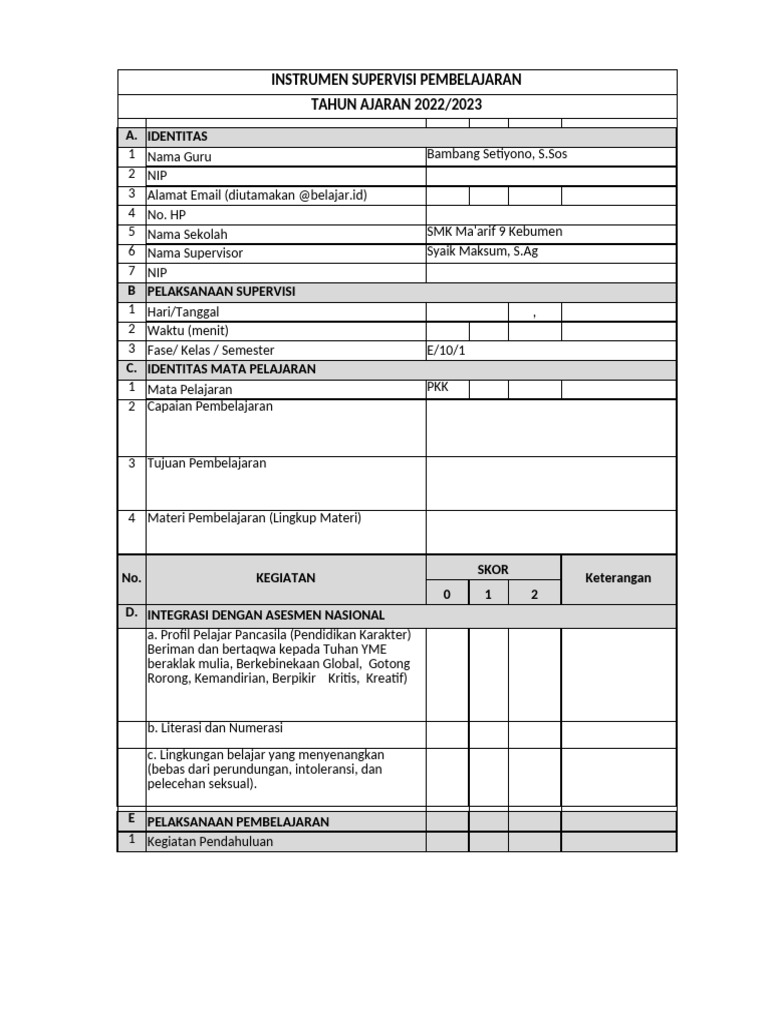 Instrumen Supervisi Pemb Kurikulum Merdeka | PDF