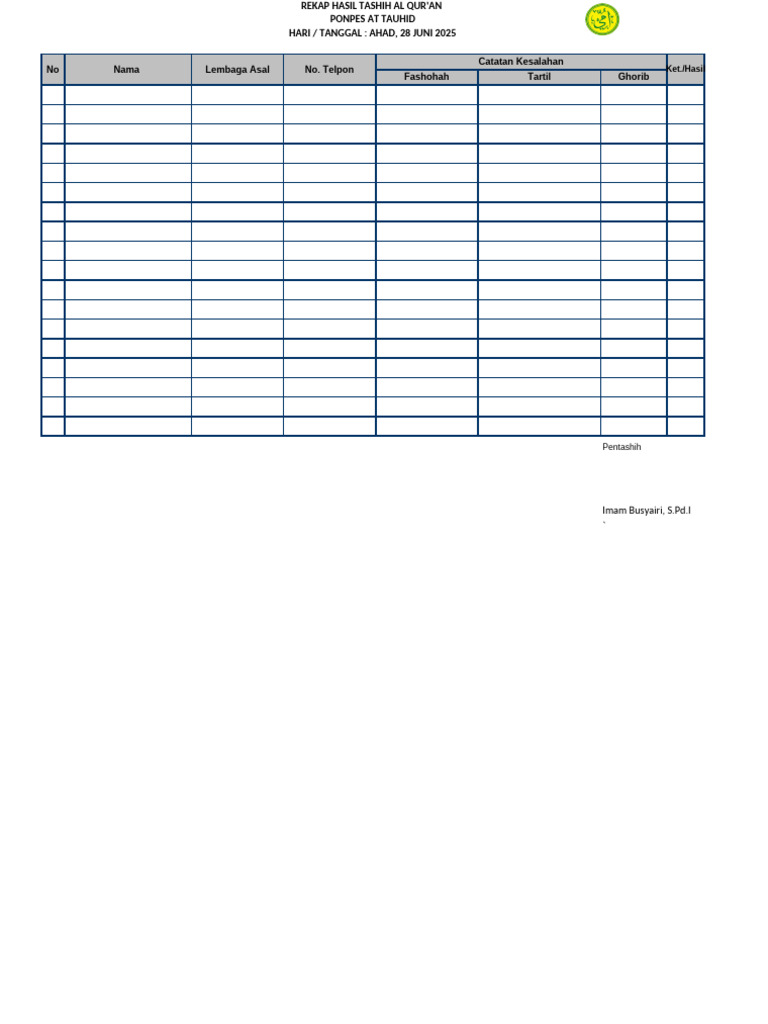 Rekap Data Tashih | PDF
