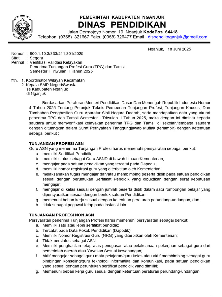 Edaran TPG Tamsil TW 2 Tahun 2025 | PDF