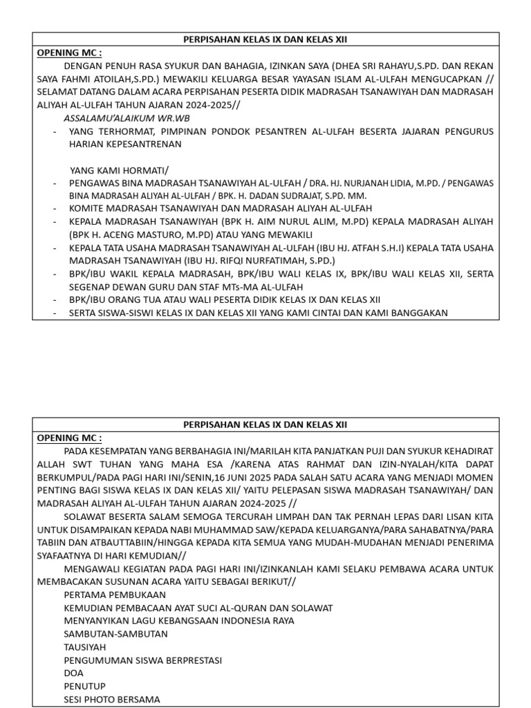Script MC Perpisahan | PDF