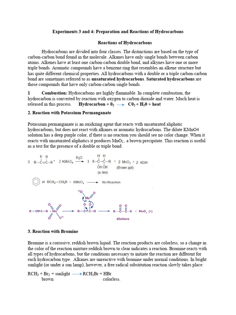 Experiments 3 and 4 Alkane Alkene Alkyne | PDF | Hydrocarbons | Alkene