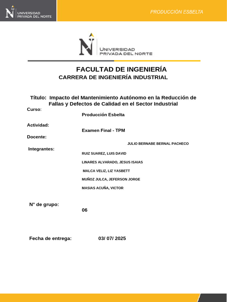 Informe+final Producción+esbelta+ | PDF | Lean Manufacturing | Procesos de negocio