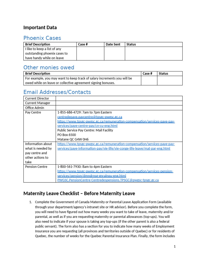Maternity Leave Checklist-Jun2025 | PDF | Pension