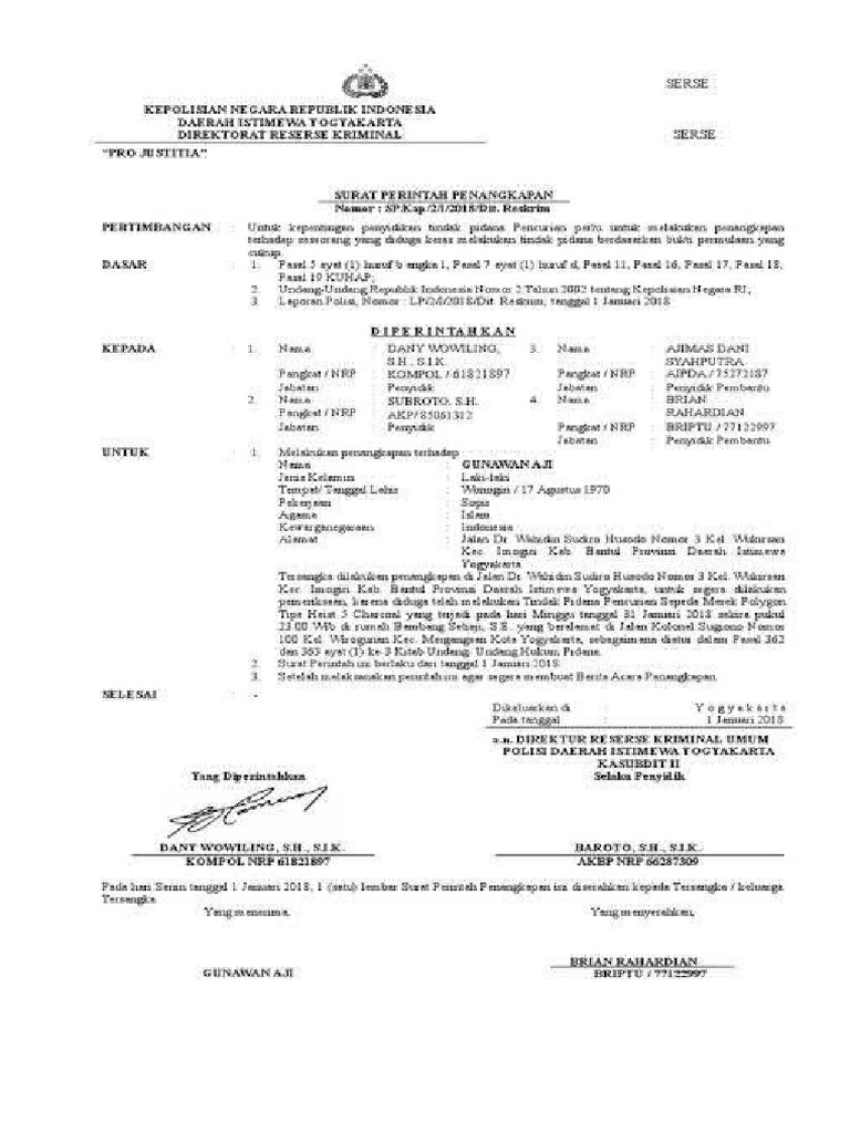 Contoh Surat Penangkapan | PDF