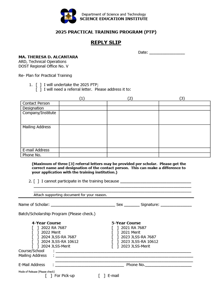 2025 PTP Reply Slip | PDF
