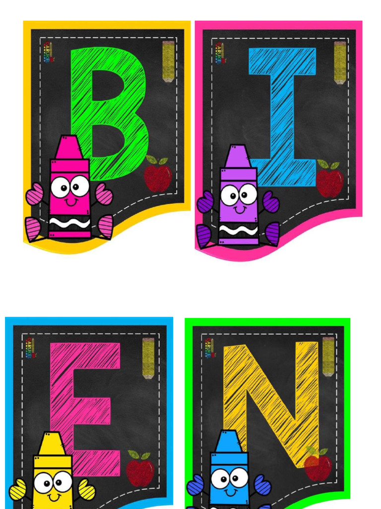 Banderines Bienvenidos Tiza Con Crayones | PDF