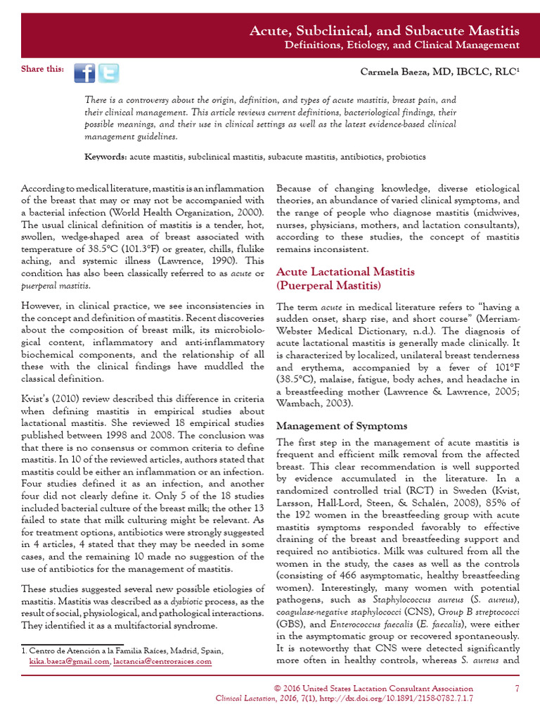 Acute, Subclinical, and Subacute Mastitis: Share This | PDF ...