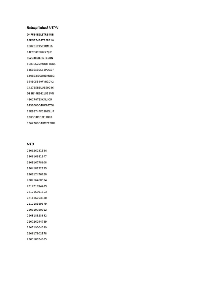 Rekapitulasi NTPN | PDF