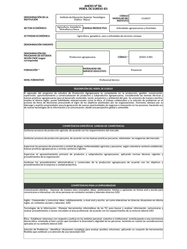PE Producción Agropecuaria IESTPNASCA VF | PDF | Agricultura | Iniciativa empresarial