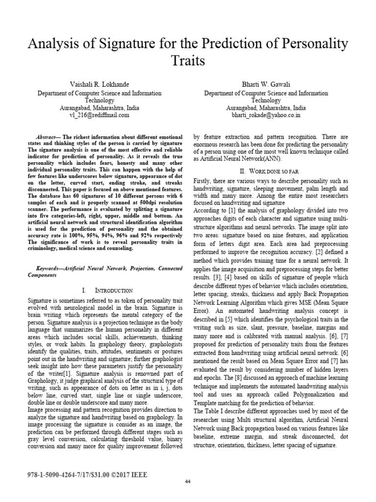 Analysis of Signature For The Prediction of Personality Traits | PDF ...
