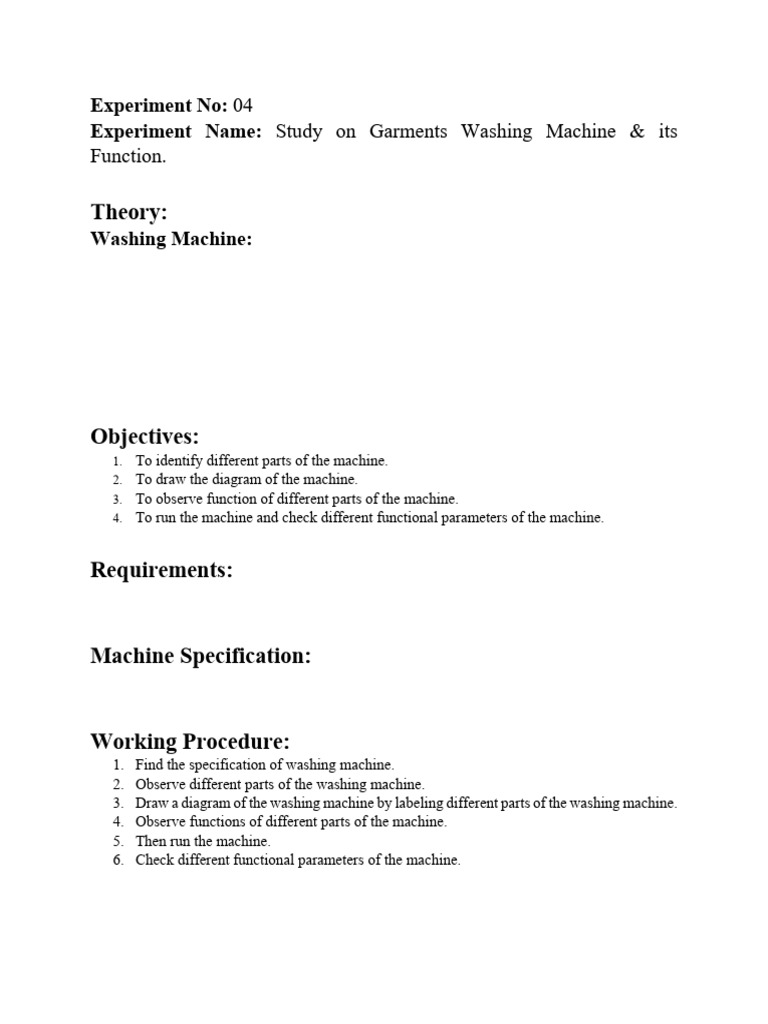 Lab Performance Sheet-Expt. 04 | PDF | Machines | Washing Machine