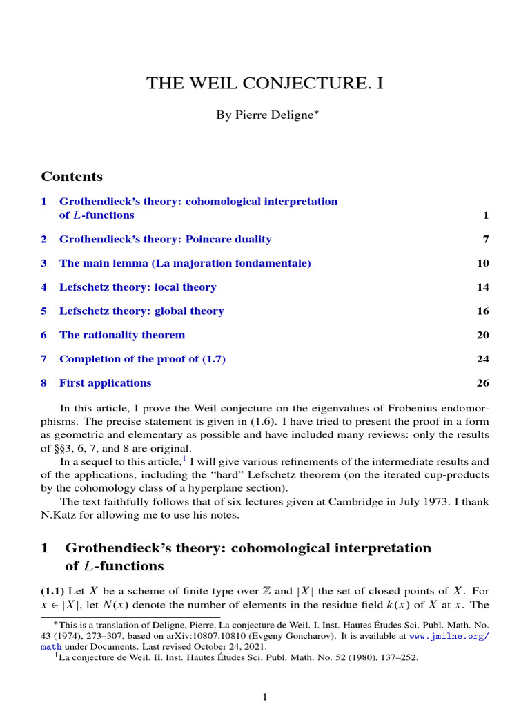 Weil Conjecture Proof by Pierre Deligne | PDF | Mathematical Concepts ...